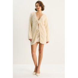 Texturierter V-Ausschnitt Midi-Cardigan mit Bindebandverschluss