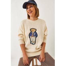 Bestickter &Uuml;bergro&szlig;er Rundhalsausschnitt-Pullover