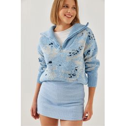 Abstract Strickpullover mit Rei&szlig;verschlusskragen