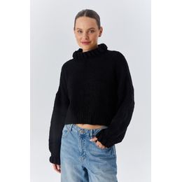 Dicker Rollkragen strukturierter Crop-Pullover