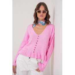 Leichtes V-Ausschnitt-Stricktop mit Knopfdetails