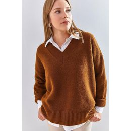 V-Ausschnitt Langarmpullover