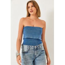 Texturiertes tr&auml;gerloses geripptes Crop Top