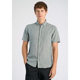 Leinenhemd LINDBERGH "Leinenhemd (Kurzarm) Regular Fit", Herren, Gr. L, Normalgr&ouml;&szlig;en, gr&uuml;n (faded gr&uuml;n), Obermaterial: 55% Leinen, 45% Baumwolle, Hemden