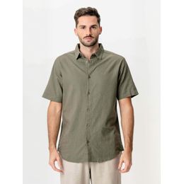 Langarmhemd TEESHOPPEN "TEESHOPPEN Shirt Linen Blend", Herren, Gr. L, Normalgr&ouml;&szlig;en, army, Obermaterial: 70% Baumwolle, 30% Leinen, Hemden