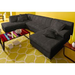 Wohnlandschaft DOMO collection "TURAH 297x195x75 cm, moderne Steppung", grau (anthrazit), B:297cm H:75cm T:195cm, Microfaser PRIMABELLE (100% Polyester);Struktur ( 85% Polyester, 15% Acryl);NaturLEDER (Echtes Rindsleder);Kunstleder SOFTLUX/Struktur ( 100% Polyester);Zierkissen: wie Oberstoff, Sofas, Wohnlandschaft, whlw. mit Bettfunktion, U-Form