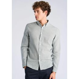 Leinenhemd LINDBERGH "Leinenhemd (Langarm) Relaxed Fit", Herren, Gr. L, Normalgr&ouml;&szlig;en, grau (faded aqua), Obermaterial: 55% Leinen, 45% Baumwolle, Hemden