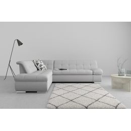 Ecksofa DOMO collection "MONA B/T: 271/213 cm, modern und komfortabel", silber, B:271cm H:80cm T:213cm, Struktur fein 100% Polyester;Chenilleoptik 100% Polyester, Sofas, Ecksofa, whlw. mit Bett- und Armlehnfunktion, L-Form
