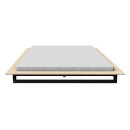 Futonbett OTTO HOME "Kobe, Massivholzbett aus Kiefer im Industrial Design, 200 KG belastbar", natur, schwarz, B:165cm H:18,5cm L:225cm, Betten, Futonbett, stabiles Kufengestell, rundum Ablagefl&auml;che, FSC, Made in Europe
