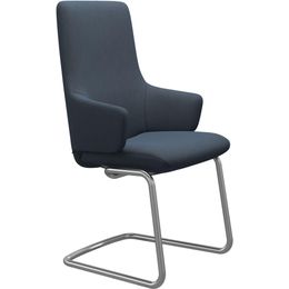 Polsterstuhl stressless "Laurel", blau (blau dinamica, chrom matt), B:58cm H:105cm T:60cm, Microfaser DINAMICA (88% Polyester, 12% Polyurethan), St&uuml;hle, Polsterstuhl, High Back mit Armlehne, Gr&ouml;&szlig;e L, mit Beinen aus Stahl in Chrom matt