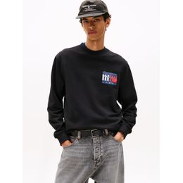 Sweatshirt Tommy Jeans "TJM RWB FLAG", Herren, Gr. M, schwarz, Sweatware, Obermaterial: 100% Baumwolle, Rundhals, Rippb&uuml;ndchen, Sweatshirts Sweatshirt, Rundhals, regular fit, Print, Rippb&uuml;ndchen