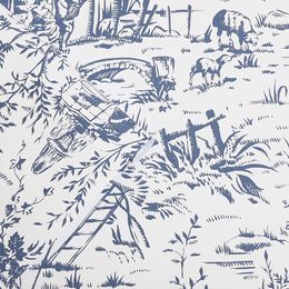Vliestapete Laura Ashley "Toile de Jouy", blau, B:0,52m L:10m, Vlies, Tapeten, 10mx52cm