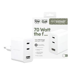 USB-Ladeger&auml;t "Turbo 70 W Charger 2x USB-C 1x USB-A EU-Plug", wei&szlig;, B:5,5cm H:3,5cm T:8,5cm, EMPOWER BY PANZERGLASS, Ladeger&auml;te