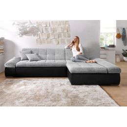 Ecksofa DOMO collection "MORIC 300x172 cm, XXL-Sofa mit viel Platz, L-Form, auch in Cord", silber, B:300cm H:80cm T:172cm, Kunstleder SOFTLUX / Struktur (90% Polyester/ 10% Polyacryl);Microfaser PRIMABELLE (100% Polyester)/ Struktur (90% Polyester/ 10% Polyacryl);Cordbezug 100% Polyester, Sofas, Ecksofa, wahlweise mit Bettfunktion und Armteilverstellung, schwarz-silber