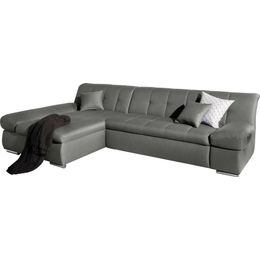 Ecksofa DOMO collection "MONA B/T: 297/173 cm, modern und komfortabel", grau (steel), B:297cm H:80cm T:173cm, Struktur fein 100% Polyester;Chenilleoptik 100% Polyester;SOFTLUX/Struktur fein 100% Polyester, Sofas, Ecksofa, whlw. mit Bettfunktion, L-Form