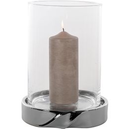Windlicht Fink "LE DECOR", silber (silberfarben), H:31cm &Oslash;:23,5cm, Keramik, Kerzenhalter, Windlicht, Kerzenhalter mit Glaszylinder, aus Keramik, silberfarben