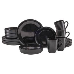 Kombiservice "Geschirr-Set, Service Liliane", schwarz, 16 tlg., Steinzeug, LeGer Home by Lena Gercke, Geschirr-Sets, Kombiservice, skandinavische, minimalistische Formensprache, 16 Teile