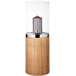 Windlicht Fink "CATANIA", braun (braun, silberfarben), H:58cm &Oslash;:20cm, Edelstahl, Geflecht Rattan, Glas, Kerzenhalter, Windlicht, aus Edelstahl, Glas und Rattan