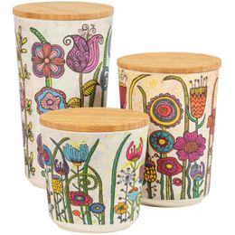 Aufbewahrungsdose Wenko "Modell Garden", mehrfarbig, B:10,5cm H:10,5cm T:10,5cm &Oslash;:10,5cm, Kunststoff, Aufbewahrungsboxen, aus Biokunststoff, mit Bambusdeckel, FSC-zertifiziert