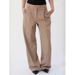 Chinohose TEESHOPPEN "TEESHOPPEN Trouser Mila", Damen, Gr. S, Normalgr&ouml;&szlig;en, beige, Obermaterial: 88% Polyester, 12% Elasthan, Hosen Chinohose