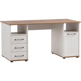 Schreibtisch Schildmeyer "Jelda", wei&szlig; (wei&szlig;matt, eiche landhausfarben, wei&szlig;matt, eiche landhausfarben, eiche landhausfarben), B:150cm H:74cm T:70cm, Tische, Schreibtisch, in Landhausoptik, Holzdekor mit f&uuml;hlbarer Struktur, Breite 150 cm