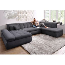 Wohnlandschaft DOMO collection "MORIC Massiv - Belastbar bis 140 kgxSitz, 353x216x80 cm, XXL", grau, B:353cm H:80cm T:216cm, Chenille (85% Polyester, 15% Acryl), Sofas, Wohnlandschaft, U-Form, inkl. Zierkissen