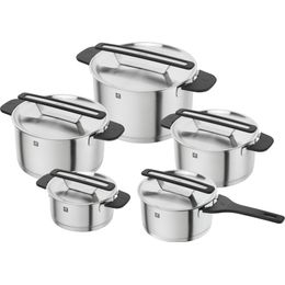 Topf-Set Zwilling "More", silberfarben, T&ouml;pfe, Stapelbar, innovativer Deckel, K&uuml;hlbleibende Griffe, Deckelhalterung