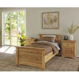 Bett OTTO HOME "Rauna, Landhausstil, edles Design mit Lamellen und Kassetten, 2 Farben", beige (natur, natur, natur), B:105cm H:85cm L:206cm, Betten, Bett, FSC zertifiziertes Kieferholz, massive Qualit&auml;t mit Lattenrost