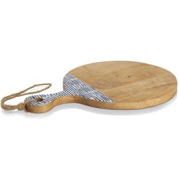 Servierbrett zeller PRESENT "Schneide-/Servierbrett mit Griff, Mangoholz", braun (blau), B:30cm H:2cm L:43cm, Massivholz, Schneidebretter, Kordel zum Aufh&auml;ngen, Epoxidharz-Beschichtung