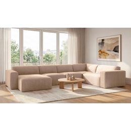 Wohnlandschaft OTTO HOME "Clayton Breite 371 cm, U-Form", beige (sand), B:371cm H:70cm T:220cm, 100% Polyester, Sofas, Wohnlandschaft, in einem trendigen Cord-Bezug, verschiedene Kombinationen verf&uuml;gbar