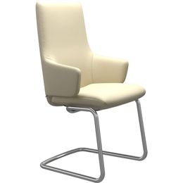 Polsterstuhl stressless "Laurel", beige (vanilla paloma, chrom matt), B:58cm H:105cm T:60cm, Leder PALOMA: PALOMA ist ein durchgef&auml;rbtes Semianilin-M&ouml;belleder mit nat&uuml;rlicher Narbung., St&uuml;hle, Polsterstuhl, High Back mit Armlehne, Gr&ouml;&szlig;e L, mit Beinen aus Stahl in Chrom matt