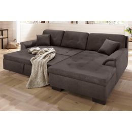 Ecksofa Home Affaire "BERGEN 267x178 cm, elegantes Design", grau, B:267cm H:83cm T:178cm, MELROSE/Struktur (100% Polyester);MELROSE (100% Polyester);Microfaser PRIMABELLE (100% Polyester), Sofas, Ecksofa, whlw. mit Bettfunktion L-Form