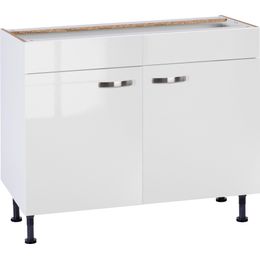 Sp&uuml;lenschrank KOCHSTATION "KS-Cara", wei&szlig; (wei&szlig; gl&auml;nzend, wei&szlig;), B:100cm H:87cm T:58,4cm, Schr&auml;nke, Sp&uuml;lenschrank, Breite 100 cm