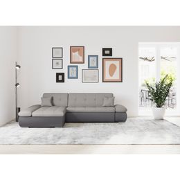 Ecksofa DOMO collection "MORIC 300x172 cm, XXL-Sofa mit viel Platz, L-Form, auch in Cord", grau (silber), B:300cm H:80cm T:172cm, Kunstleder SOFTLUX / Struktur (90% Polyester/ 10% Polyacryl);Microfaser PRIMABELLE (100% Polyester)/ Struktur (90% Polyester/ 10% Polyacryl), Sofas, Ecksofa, wahlweise mit Bettfunktion und Armteilverstellung, grau-silber
