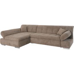 Ecksofa DOMO collection "MONA B/T: 297/173 cm, modern und komfortabel", braun (schlamm), B:297cm H:80cm T:173cm, Struktur fein 100% Polyester;Chenilleoptik 100% Polyester;SOFTLUX/Struktur fein 100% Polyester, Sofas, Ecksofa, whlw. mit Bettfunktion, L-Form