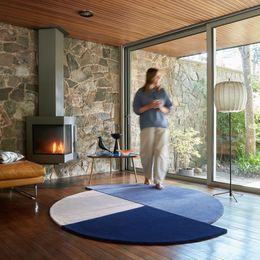 Wollteppich FLAIR RUGS "Mia Segment", blau, H:12mm &Oslash;:200cm, Wolle, Teppiche, Kreisf&ouml;rmig im Retro-Design