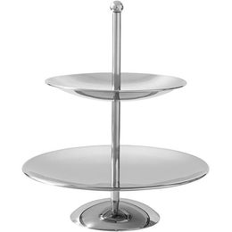 Etagere Fink "Samuel", silber (silberfarben), H:23cm &Oslash;:21cm, Edelstahl, Servierplatten, Etagere, runde 2er Etagere