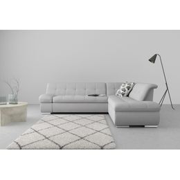 Ecksofa DOMO collection "MONA B/T: 271/213 cm, modern und komfortabel", silber, B:271cm H:80cm T:213cm, Struktur fein 100% Polyester;Chenilleoptik 100% Polyester, Sofas, Ecksofa, whlw. mit Bett- und Armlehnfunktion, L-Form