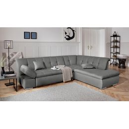 Ecksofa DOMO collection "MONA B/T: 271/213 cm, modern und komfortabel", grau (steel), B:271cm H:80cm T:213cm, Struktur fein 100% Polyester;Chenilleoptik 100% Polyester, Sofas, Ecksofa, whlw. mit Bett- und Armlehnfunktion, L-Form
