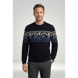 Rundhalspullover OLYMP "Jaquard", Herren, Gr. S, blau (marine), Strick, Obermaterial: 50% Wolle, 38% Baumwolle, 12% Polyamid, regular fit, Rundhals, Rippb&uuml;ndchen, Pullover Rundhalspullover, gemustert, Strick, regular fit, Rundhals