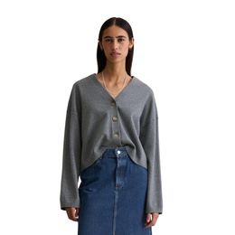Marc O'Polo Cardigan MARC O'POLO DENIM "relaxed fit aus Soft Cotton Stretch", Damen, Gr. S, asphalt melange, Strick, Obermaterial: 58% Baumwolle, 25% Polyamid, 17% Polyester, relaxed fit normal, V-Ausschnitt, Rippb&uuml;ndchen, Strickjacken