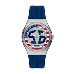 Quarzuhr Fossil "Archival Big Tic", blau, silberfarben, Armbanduhren, Herren, Quarzuhr, Armbanduhr, Herrenuhr, Silikonarmband, analog, digital