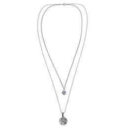 Kette mit Anh&auml;nger Steuer "Metall glanz Kleeblatt Glasstein wei&szlig;", silber, Halsketten, Damen, 59,0cm, Metall, L: 59, gl&auml;nzend