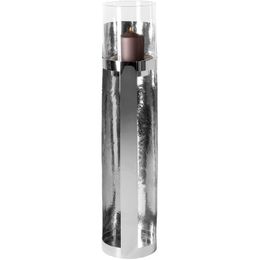 Windlicht Fink "MANIAC", silber (silberfarben), H:87,5cm &Oslash;:17cm, Edelstahl, Glas, Kerzenhalter, Windlicht, Kerzenhalter, S&auml;ule aus Edelstahl, mit Glaszylinder