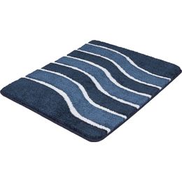 Badematte Meusch "Lara", navy, H:20mm, Polyester, Badematten, Badematte, Wellen-Design mit flauschigen wei&szlig;en Akzenten