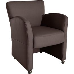 Esszimmersessel exxpo - SOFA FASHION "Cortado, Loungesessel auf Rollen, schmale Armlehnen, bequem", braun (dunkelbraun), B:66cm, Sessel, Esszimmersessel, Breite 66 cm