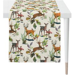 Tischl&auml;ufer Apelt "5883 CHALET STYLE, Weihnachten, Winter, Herbstdeko", gr&uuml;n (natur, braun, gr&uuml;n), B:48cm L:140cm, Baumwolle, Polyester, Tischdecken, Digitaldruck
