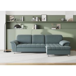 Ecksofa DOMO collection "FRANZI Steppung im Sitzbereich, 278x162x80 cm, L-Form", blau (eisblau), B:278cm H:80cm T:171cm, Flachgewebe (100% Polyester);Chenille (100% Polyester), Sofas, Ecksofa, wahlweise mit Bettfunktion, Bettkasten und Kopfteilverstellung