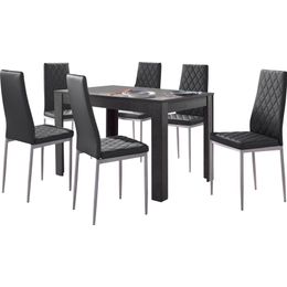 Essgruppe OTTO HOME "Brooklynn", grau (schieferfarben, schwarz), B:120cm, Sitzm&ouml;bel-Sets, Essgruppe, 4 St&uuml;hle mit einem pflegeleichten Kunstleder Bezug, 1 Tisch