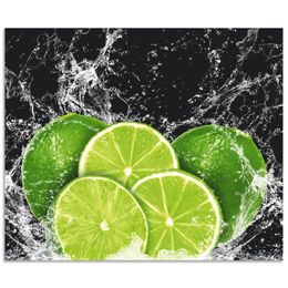 K&uuml;chenr&uuml;ckwand Artland "Limone mit Spritzwasser", gr&uuml;n, B:60cm H:50cm, Aluminium, Spritzschutzw&auml;nde, Alu Spritzschutz mit Klebeband, einfache Montage